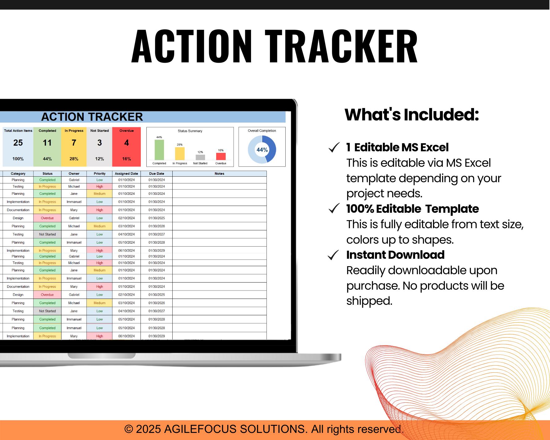 Action Tracker, Action Tracker Excel, Action Item Spreadsheet, Action ...