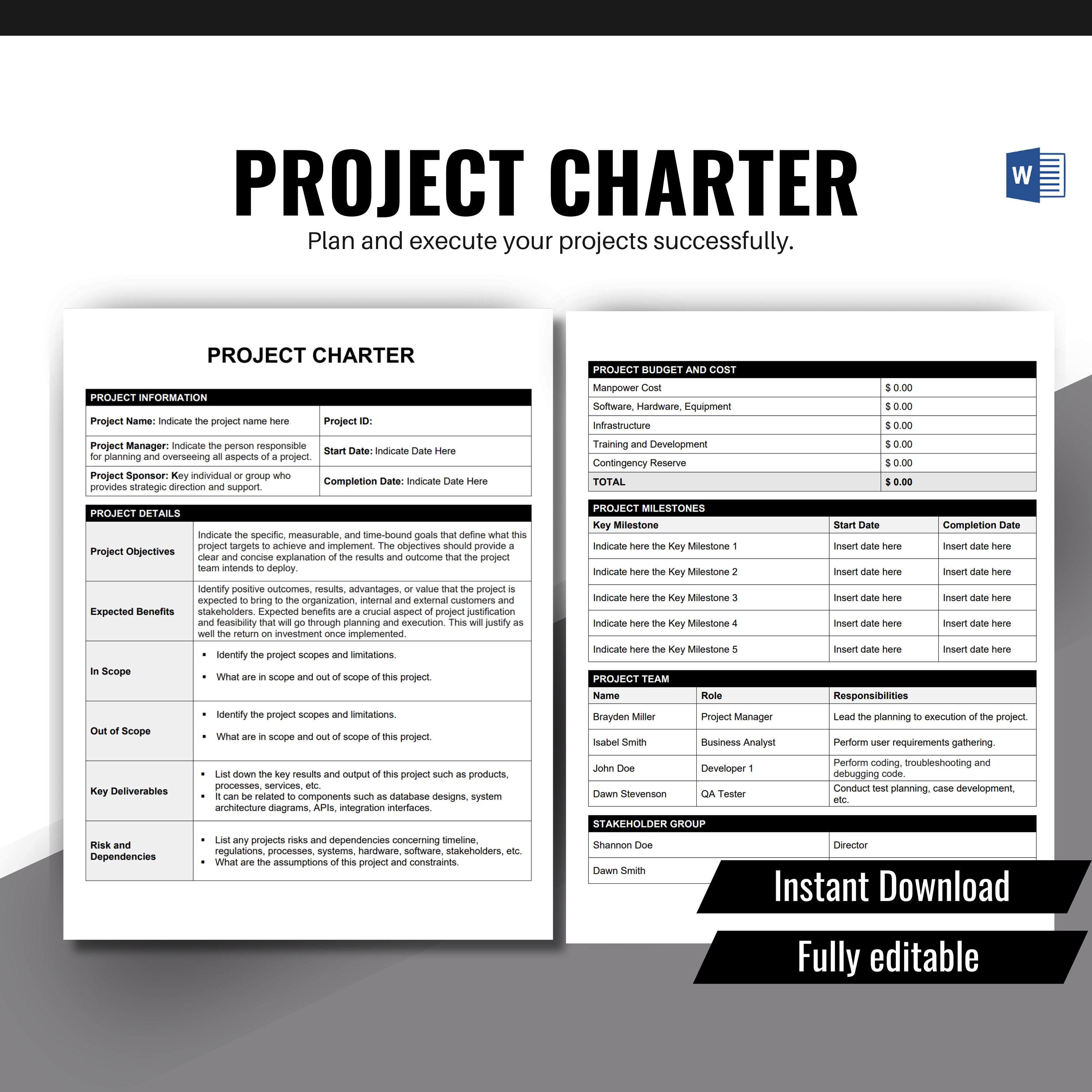Project Charter Template, Project Management Template, Project, Project ... Project Charter Template, Project Management Template, Project, Project ...