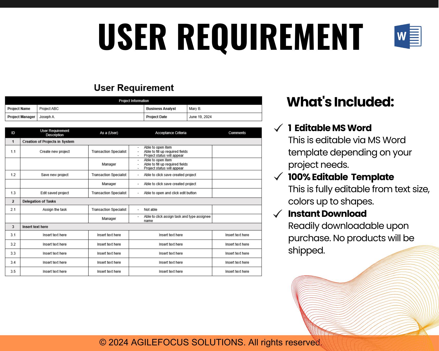 User Requirement, UR, Business Requirements Template, BRD, Requirements ...