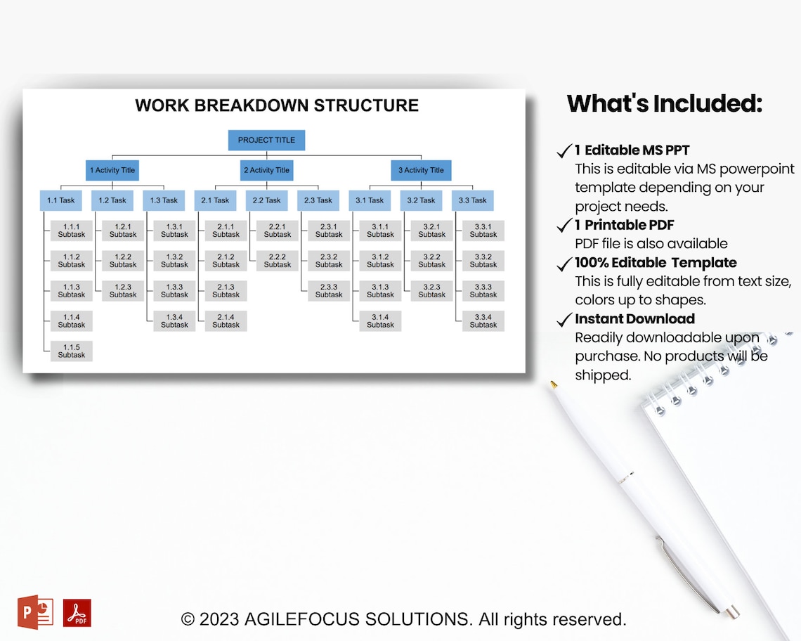 Work Breakdown Structure, Project Management Template, Project Planner ...