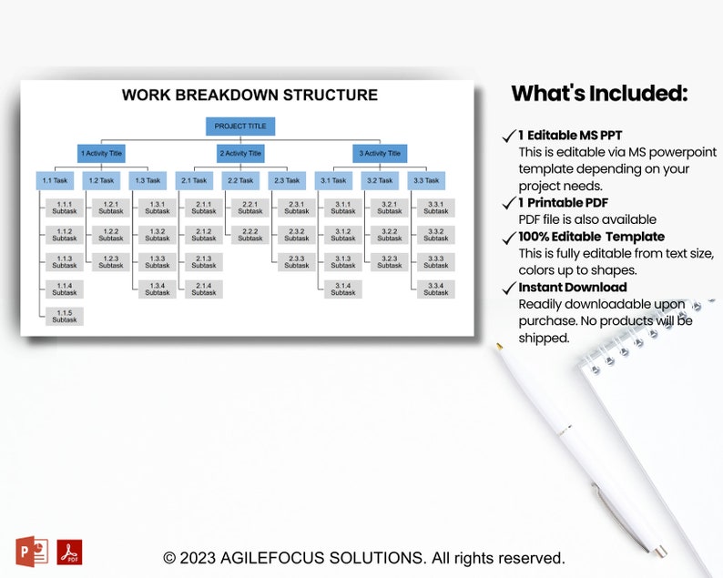 Work Breakdown Structure, Project Management Template, Project Planner ...