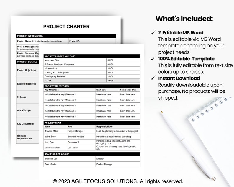 Project Charter Template, Project Management Template, Project, Project ...