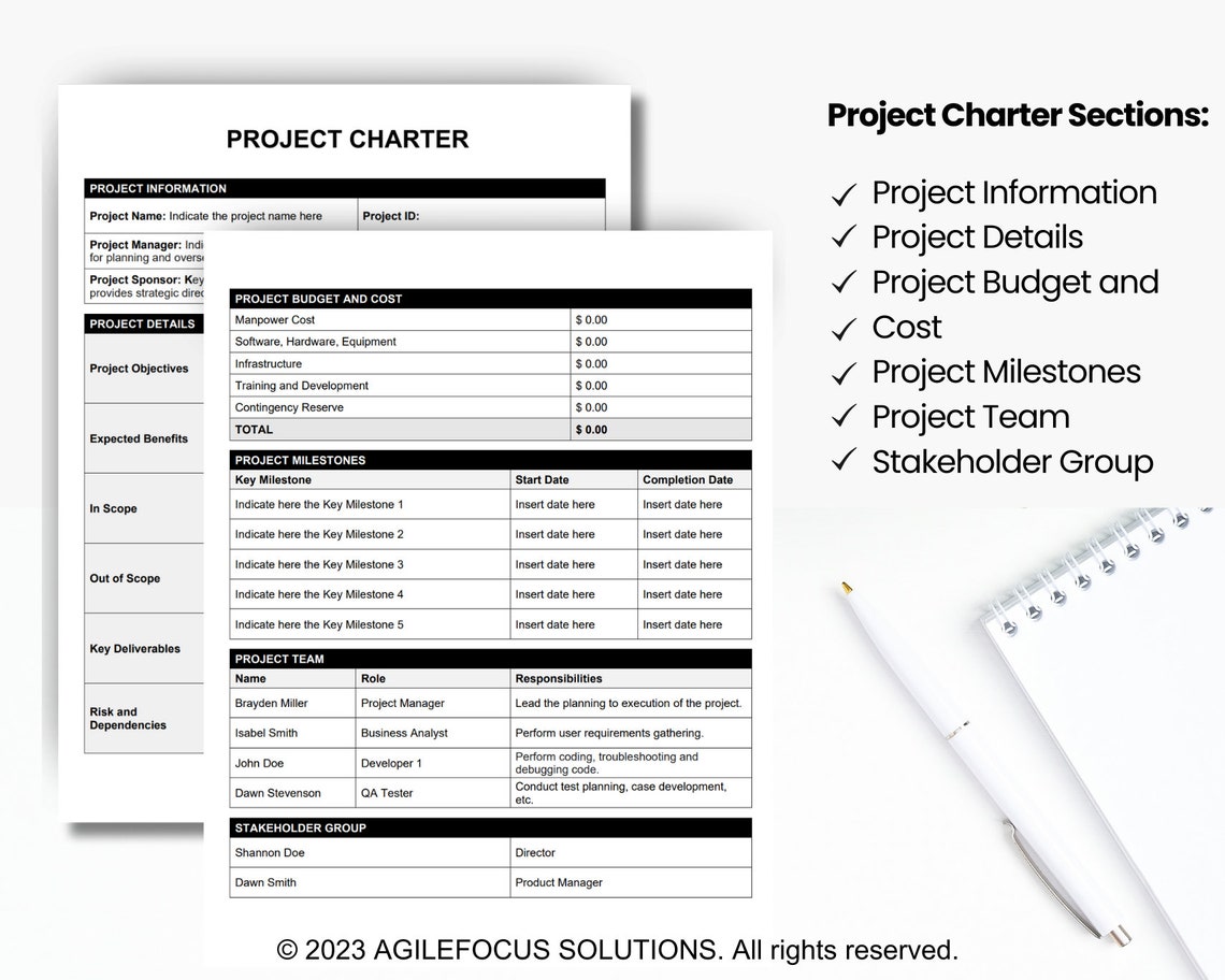 Project Charter Template, Project Management Template, Project, Project ...