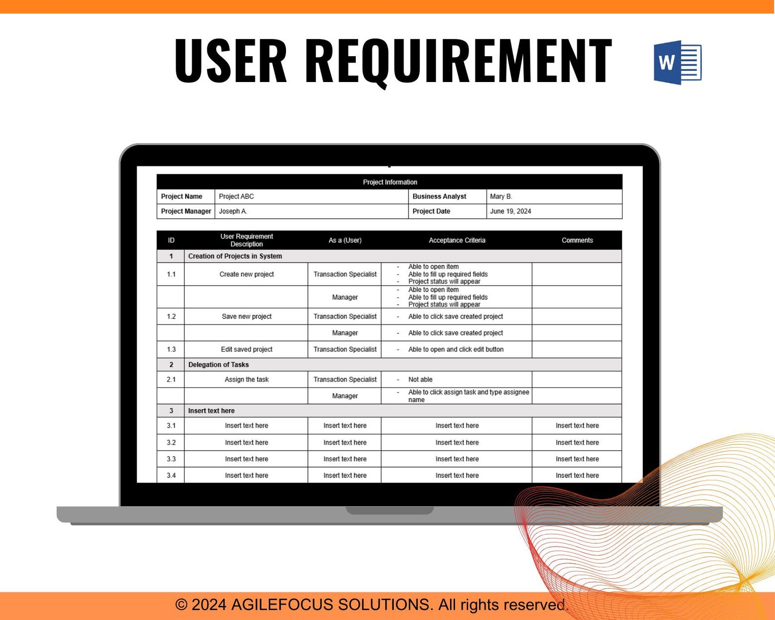 User Requirement, UR, Business Requirements Template, BRD, Requirements ...