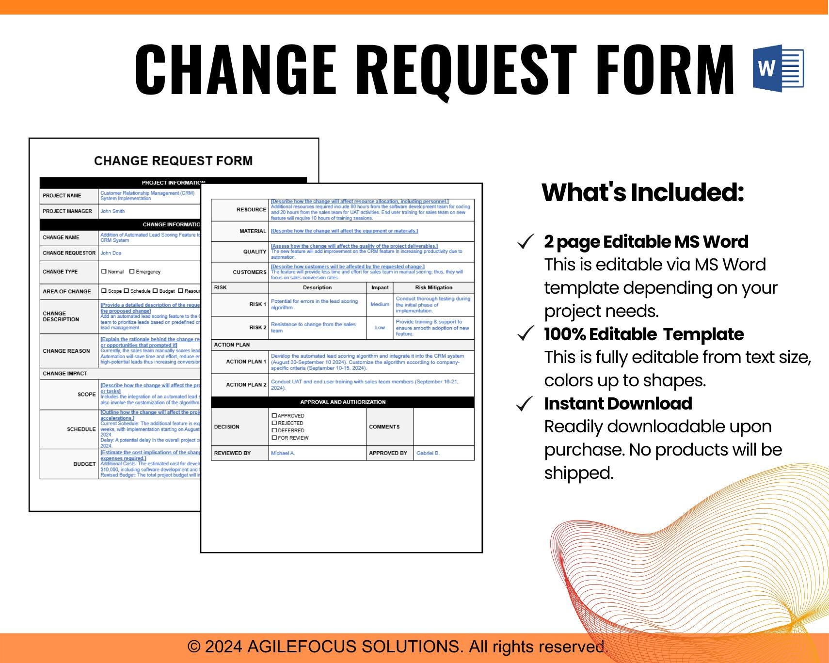 Change Management, Change Request Form, Project Management, Project ...
