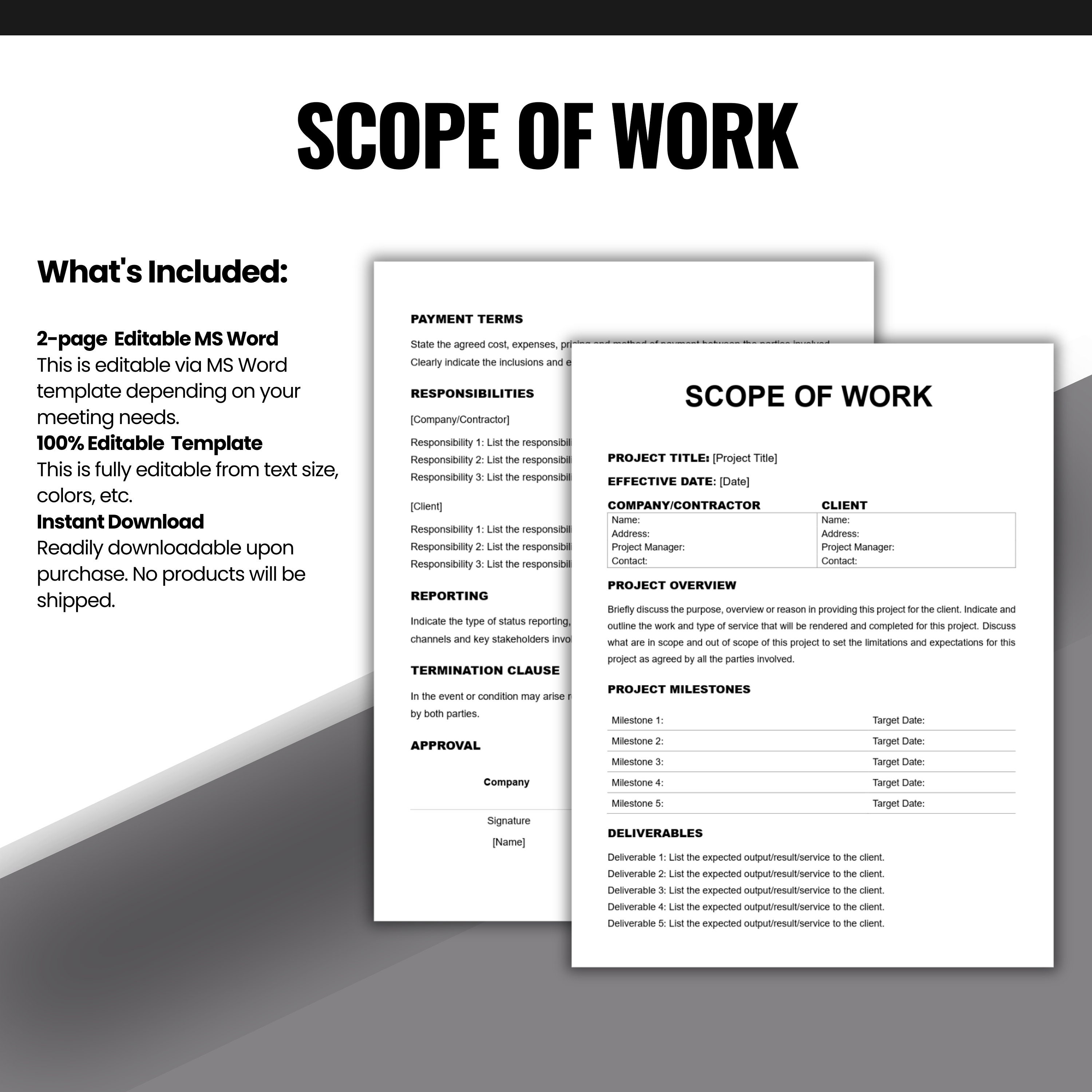Scope of Work Template, Statement of Work, SOW Template, Project ...