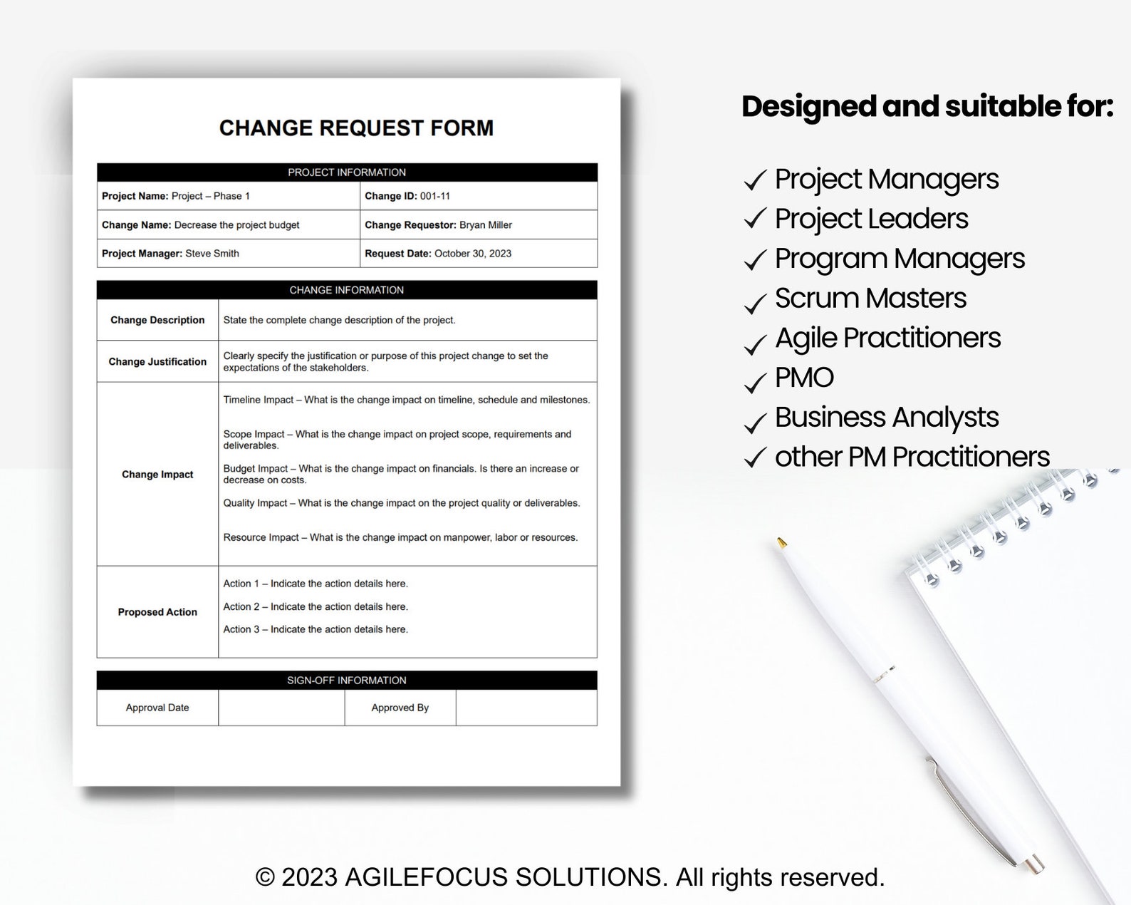 Change Management, Change Request Form, Project Management, Project ...