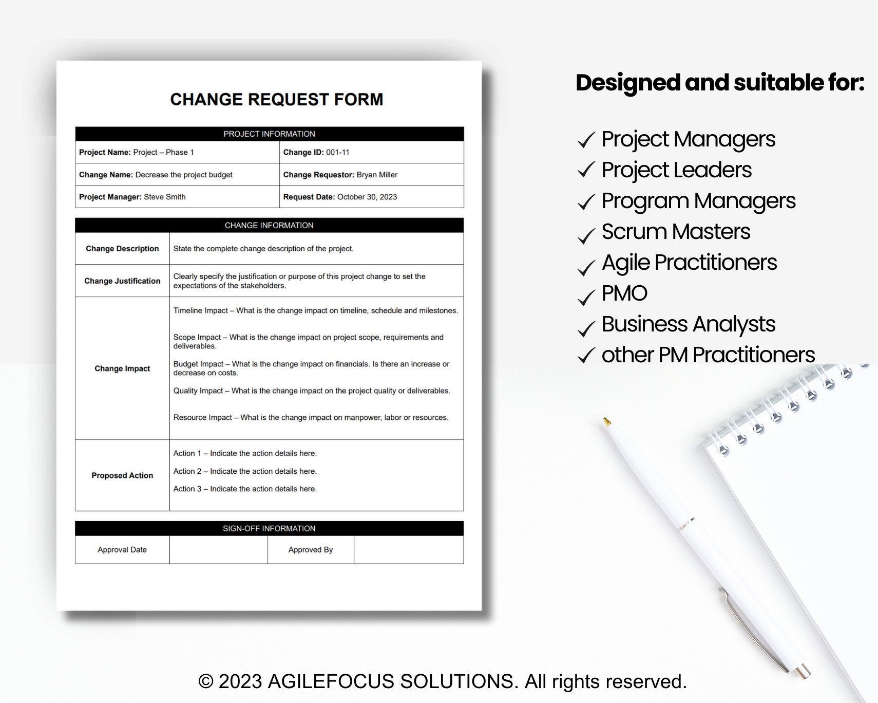 Change Management, Change Request Form, Project Management, Project ...