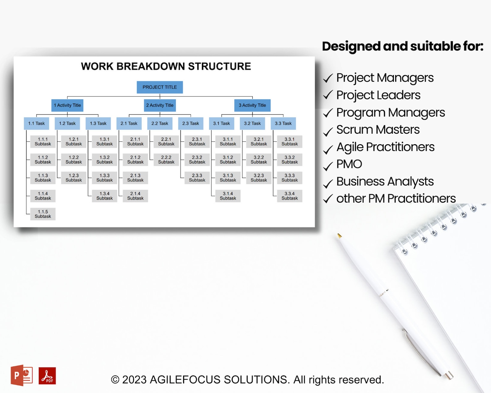 Work Breakdown Structure, Project Management Template, Project Planner ...
