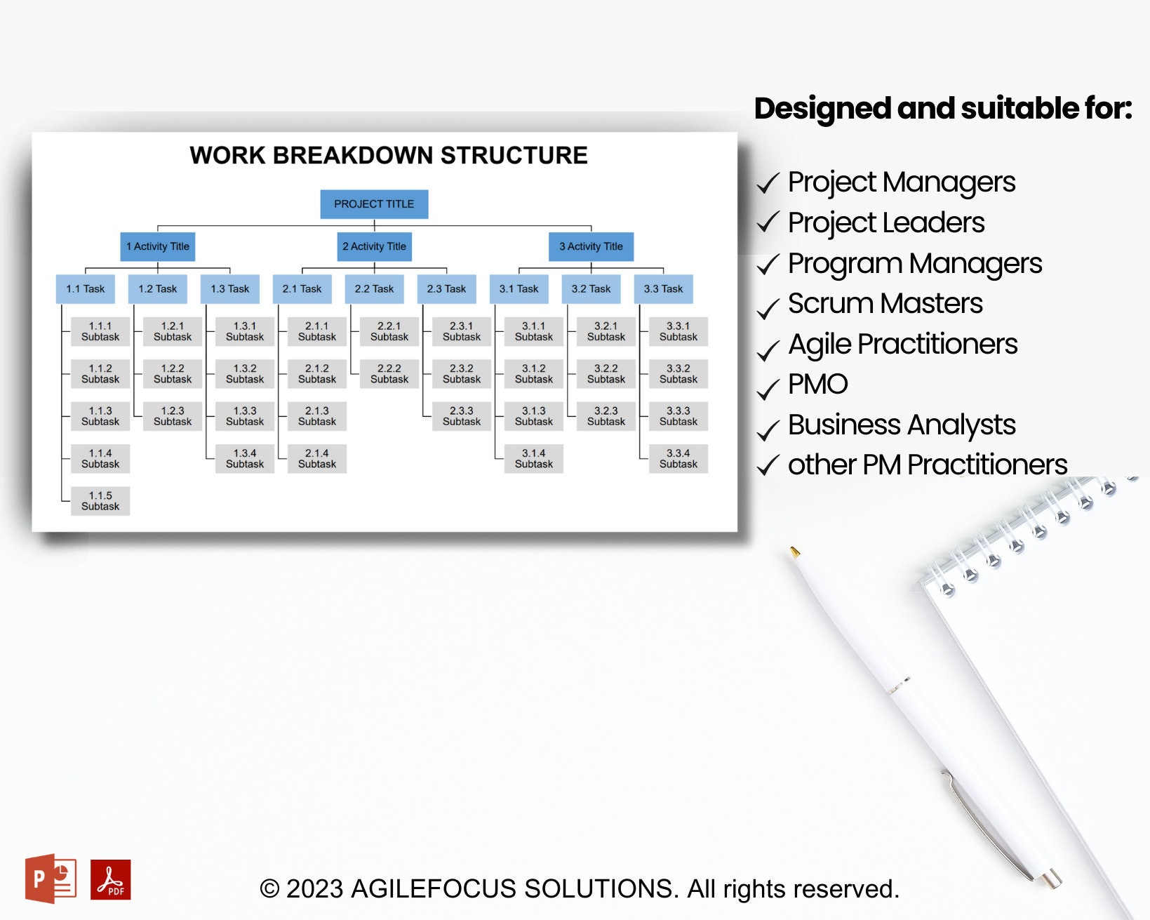 Work Breakdown Structure, Project Management Template, Project Planner ...
