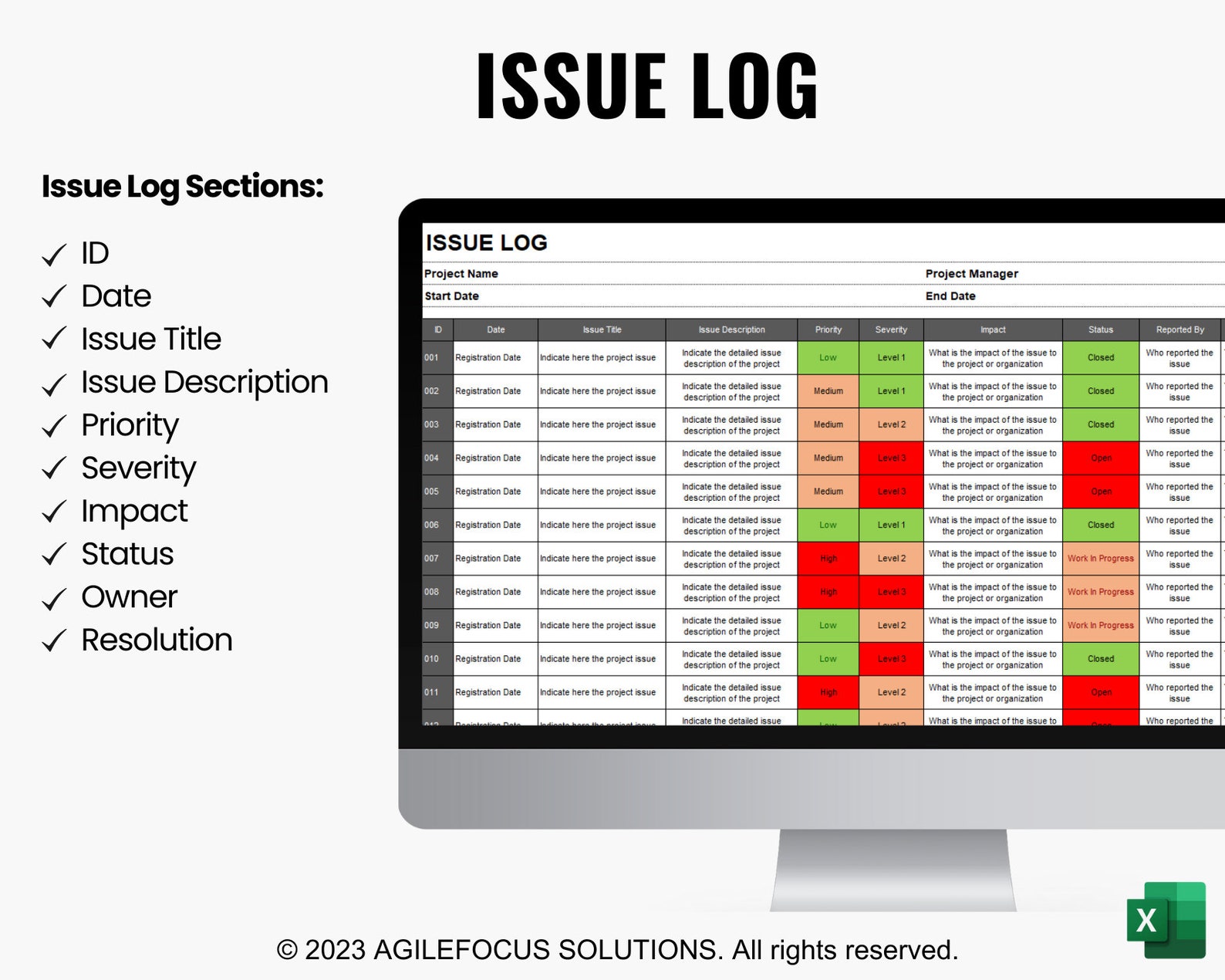 Issue Log, Issue Tracker, Issue Register, RAID Log, Issue Management ...