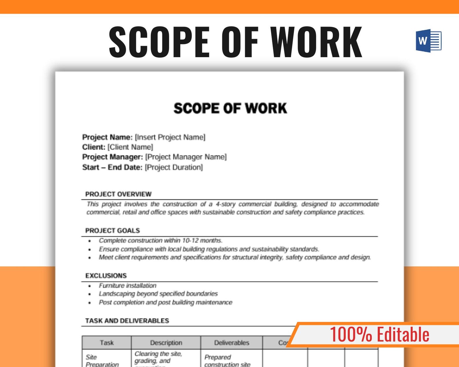 Scope of Work Template, Statement of Work, SOW Template, Project ...