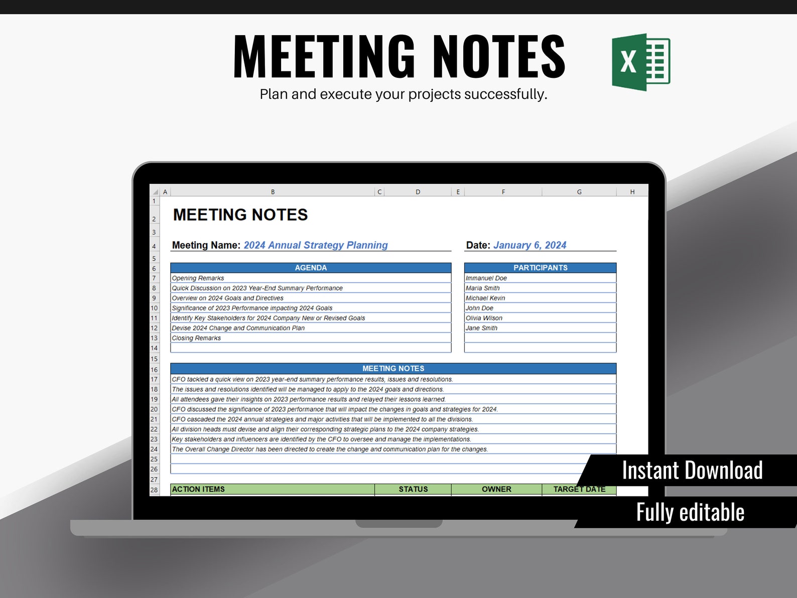 Meeting Notes, Meeting Minutes, Agenda, Editable Meeting Notes, Meeting ...
