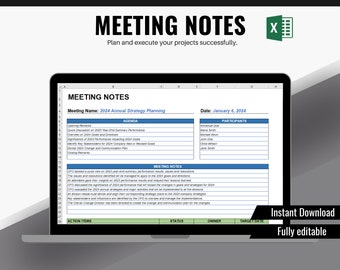 Meeting Notes, Meeting Minutes, Agenda, Editable Meeting Notes, Meeting ...