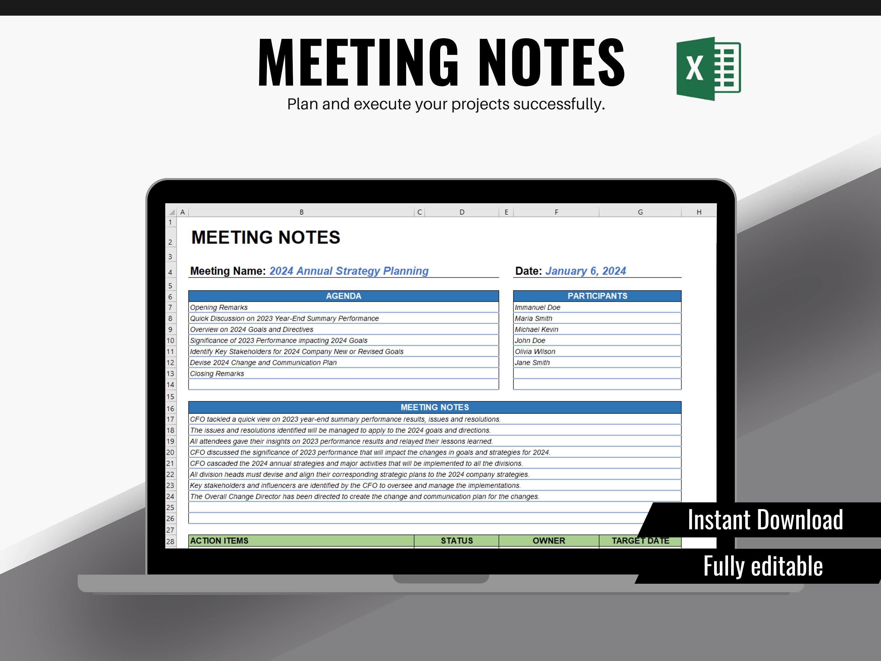 Meeting Notes, Meeting Minutes, Agenda, Editable Meeting Notes, Meeting ...