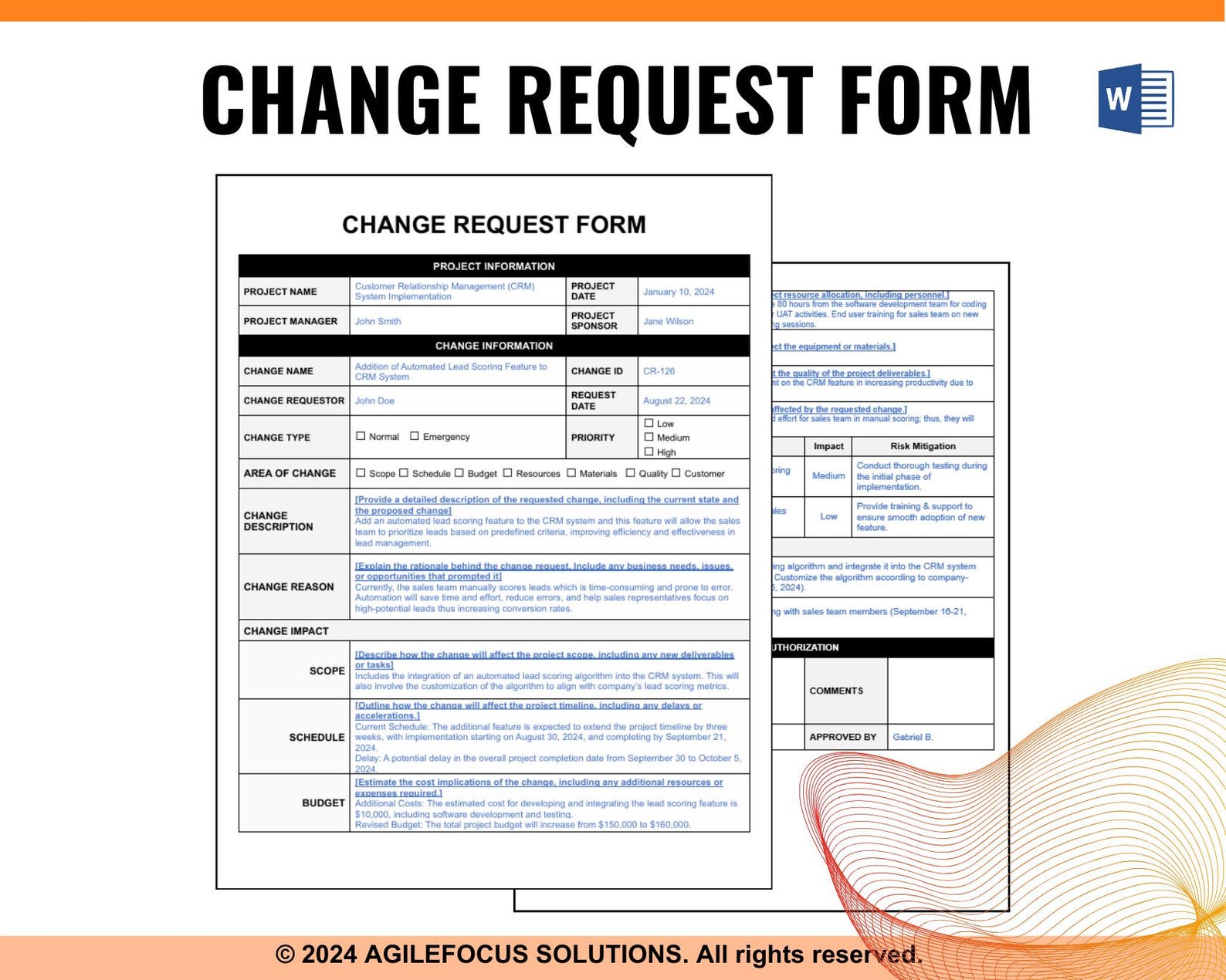 Change Management, Change Request Form, Project Management, Project ...