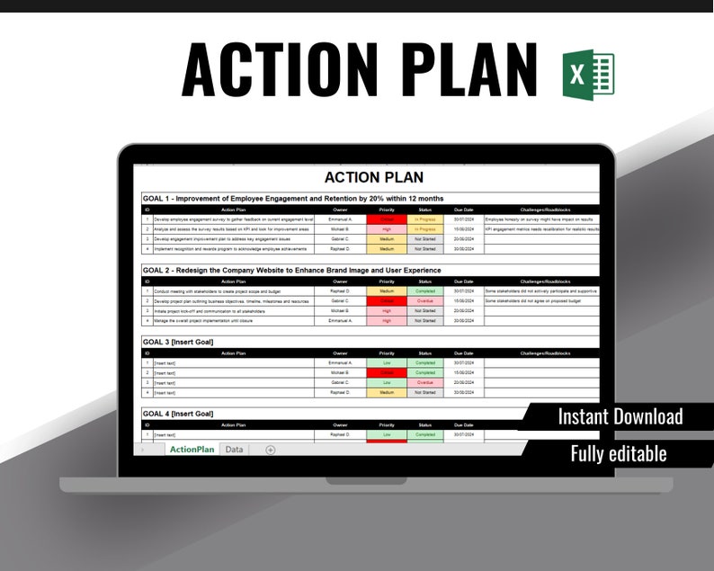 Action Plan Template, Project Action Plan, Task Planner, Activity Planner, MS Excel, Project ...