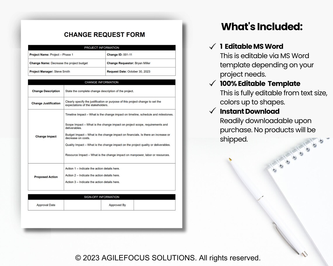 Change Management, Change Request Form, Project Management, Project ...
