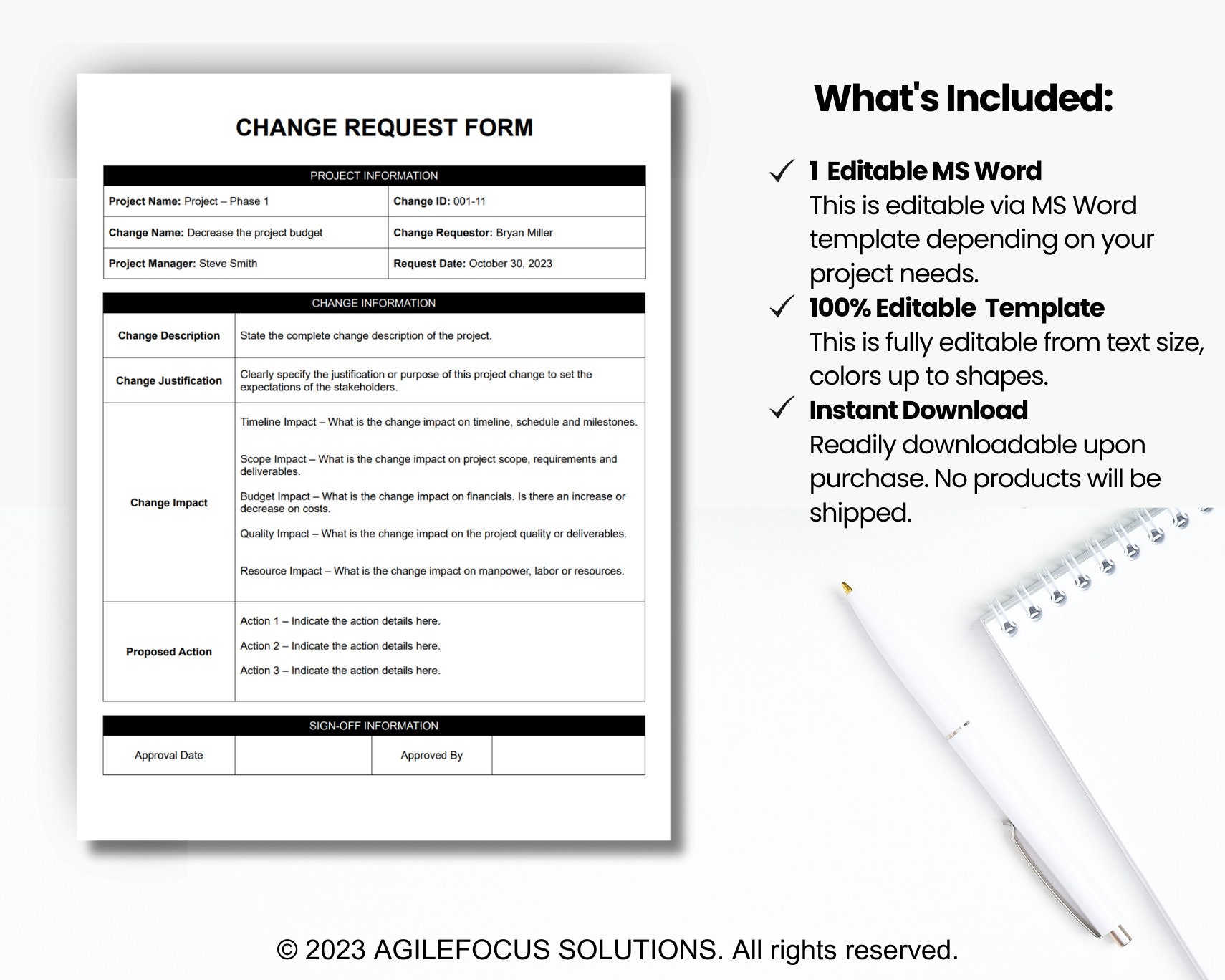 Change Management, Change Request Form, Project Management, Project ...