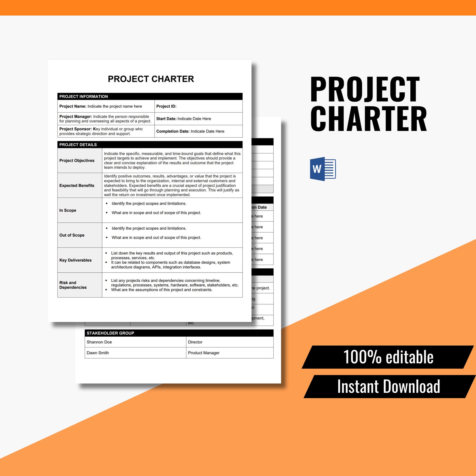 Project Charter Template, Project Management Template, Project, Project ...