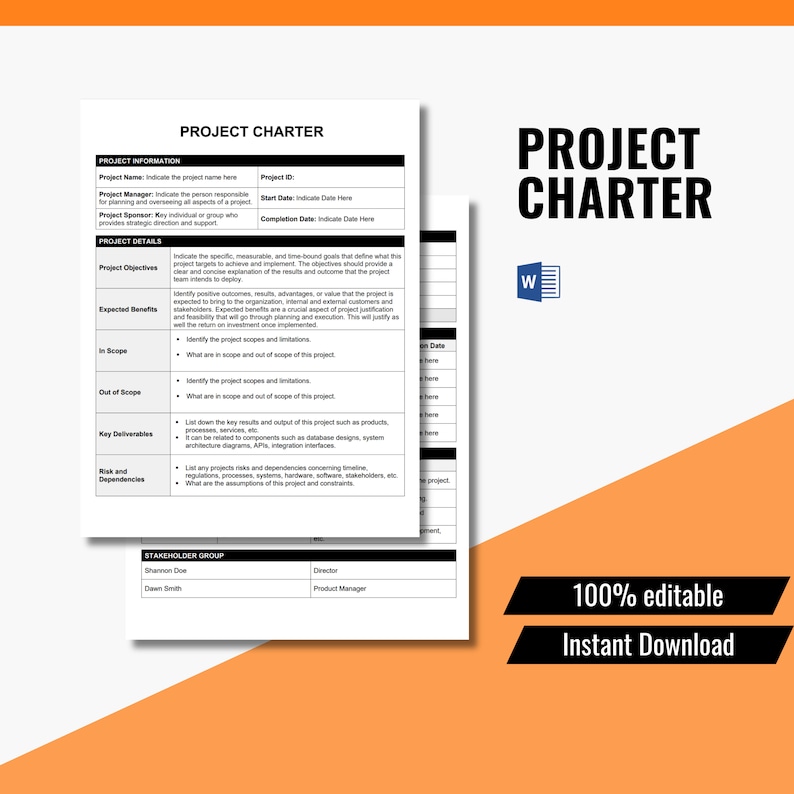 Project Charter Template, Project Management Template, Project, Project ...