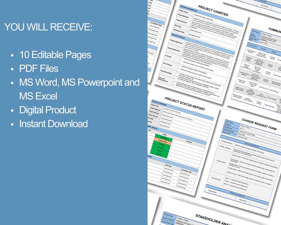 Project Management Bundle Project Templates Project Charter - Etsy