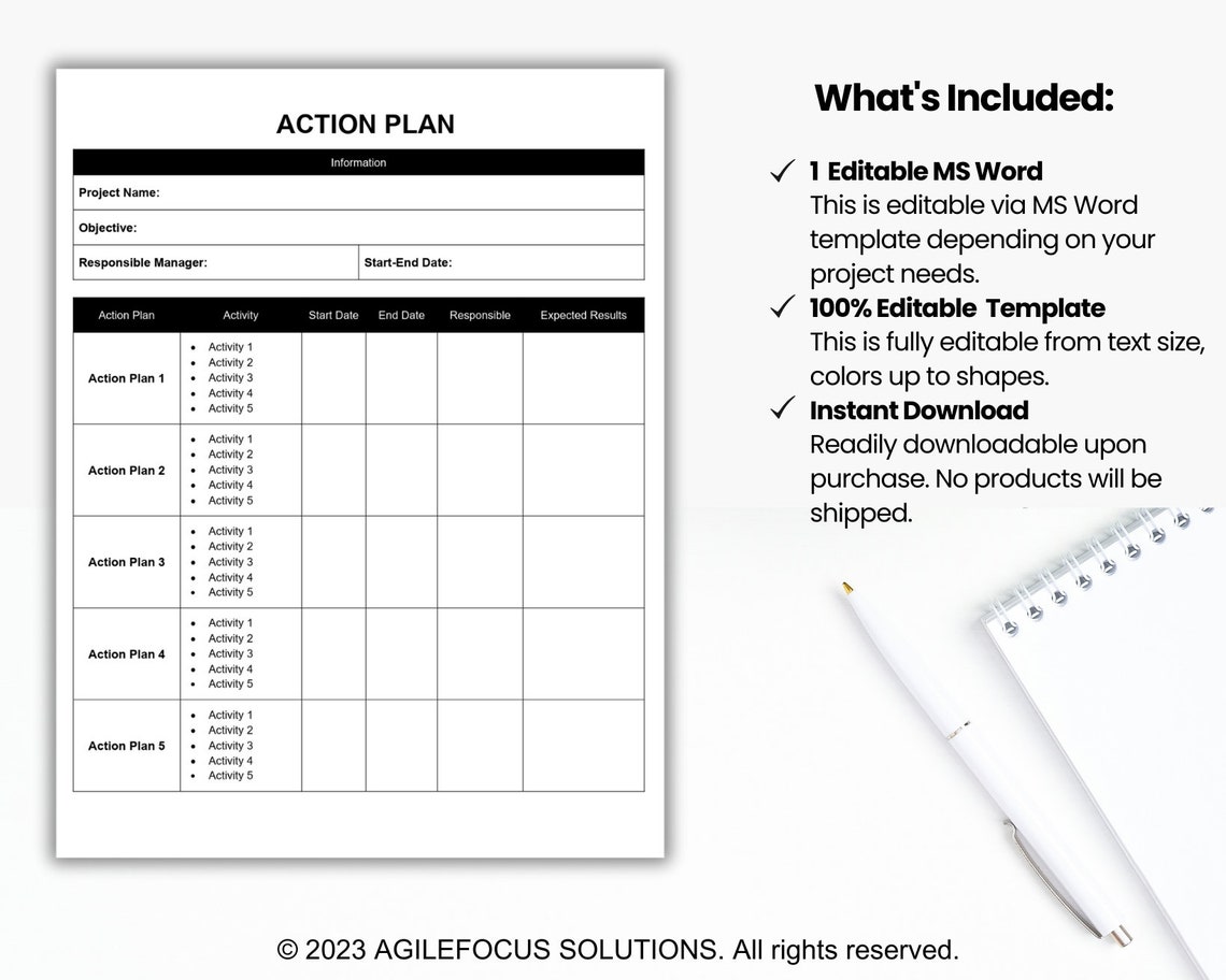 Action Plan Template, Project Action Plan, Project Plan, Task Planner ...