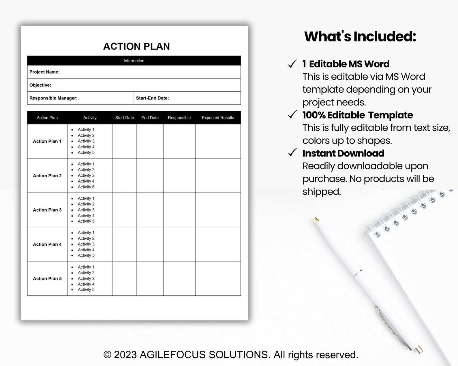 Action Plan Template, Project Action Plan, Project Plan, Task Planner ...