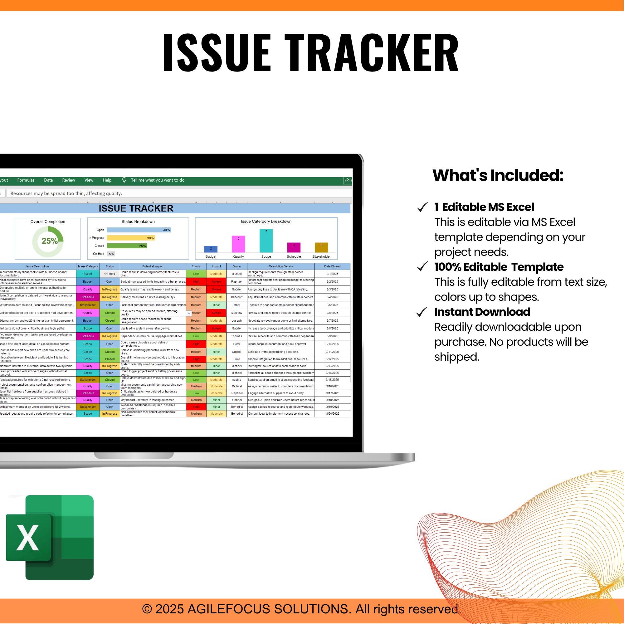 Issue Tracker Spreadsheet, Issue Tracker Excel, Issue Tracker, Issue ...