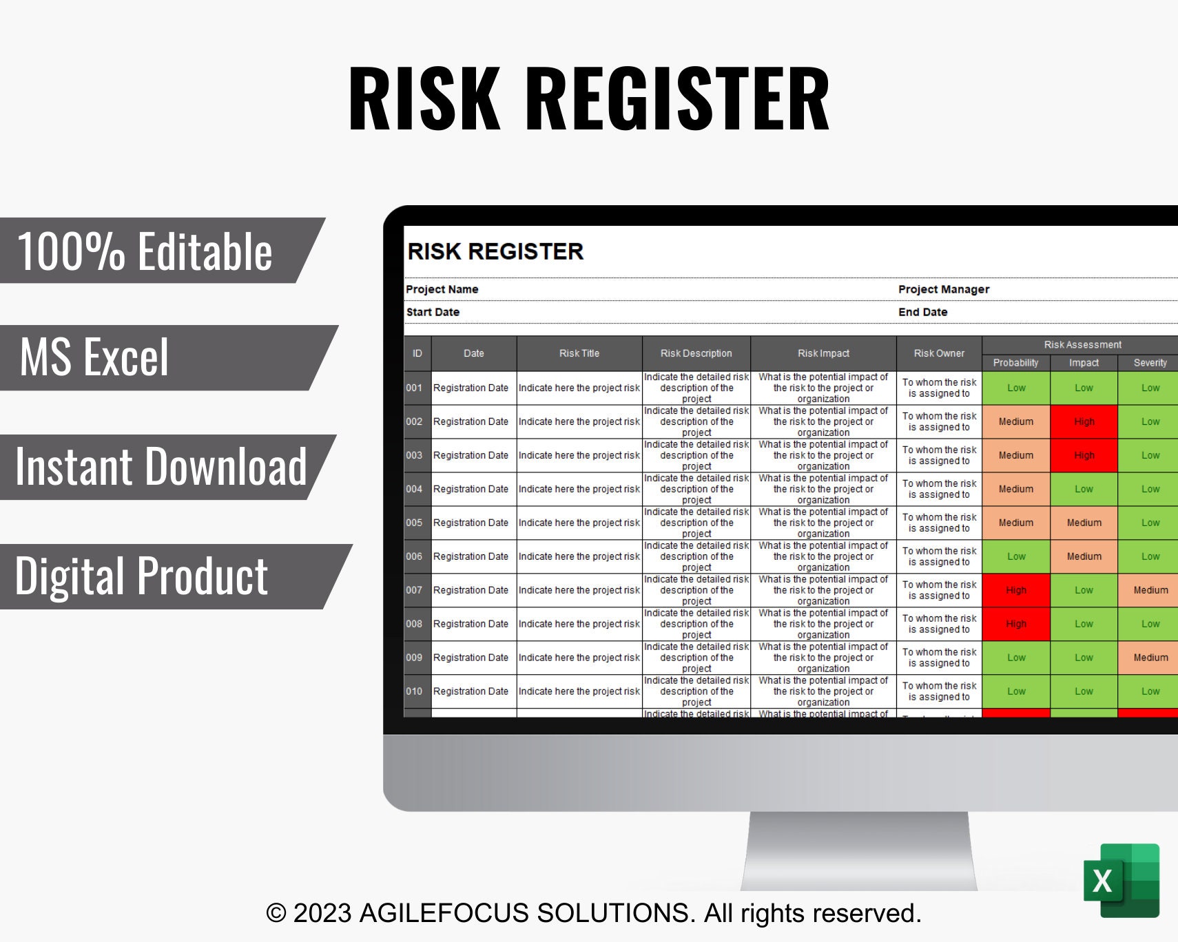 Risk Register, Risk Log, Risk Plan, Risk Assessment, Risk Tracker, Risk ...