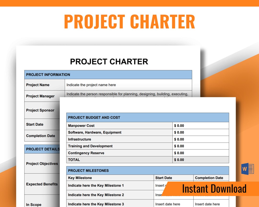 Project Charter Template Project Management Template Project - Etsy
