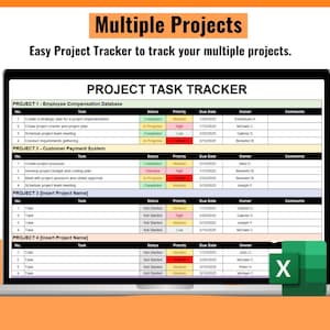 Project Task Tracker Spreadsheet, Project Management, Multiple Project ...