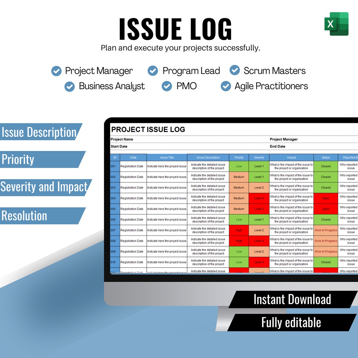 Issue Log Issue Tracker Issue Register RAID Log Issue - Etsy