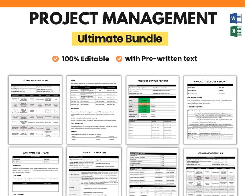 Project Management Bundle, Project Templates, Project Charter, Project ...