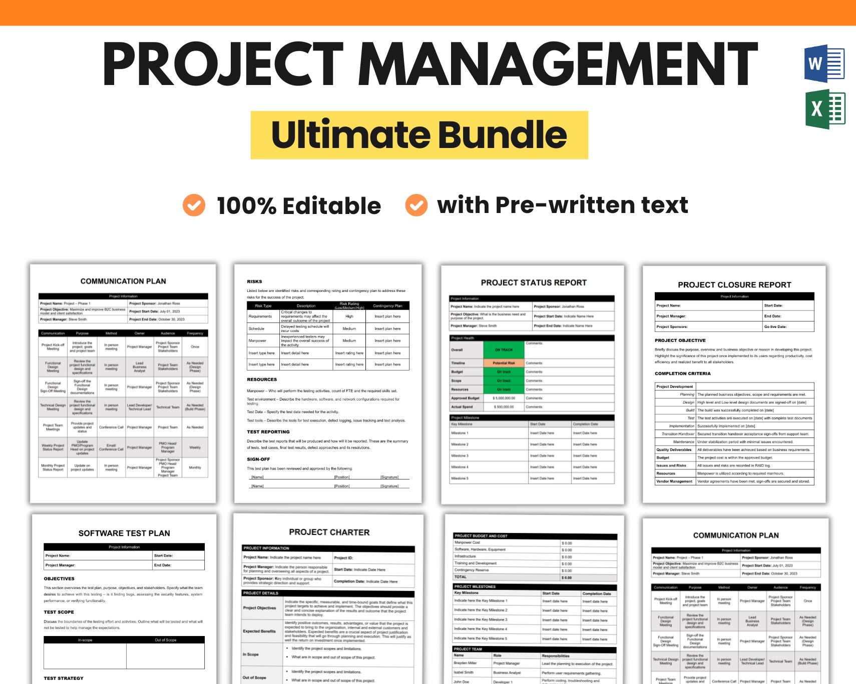 Project Management Bundle, Project Templates, Project Charter, Project ...