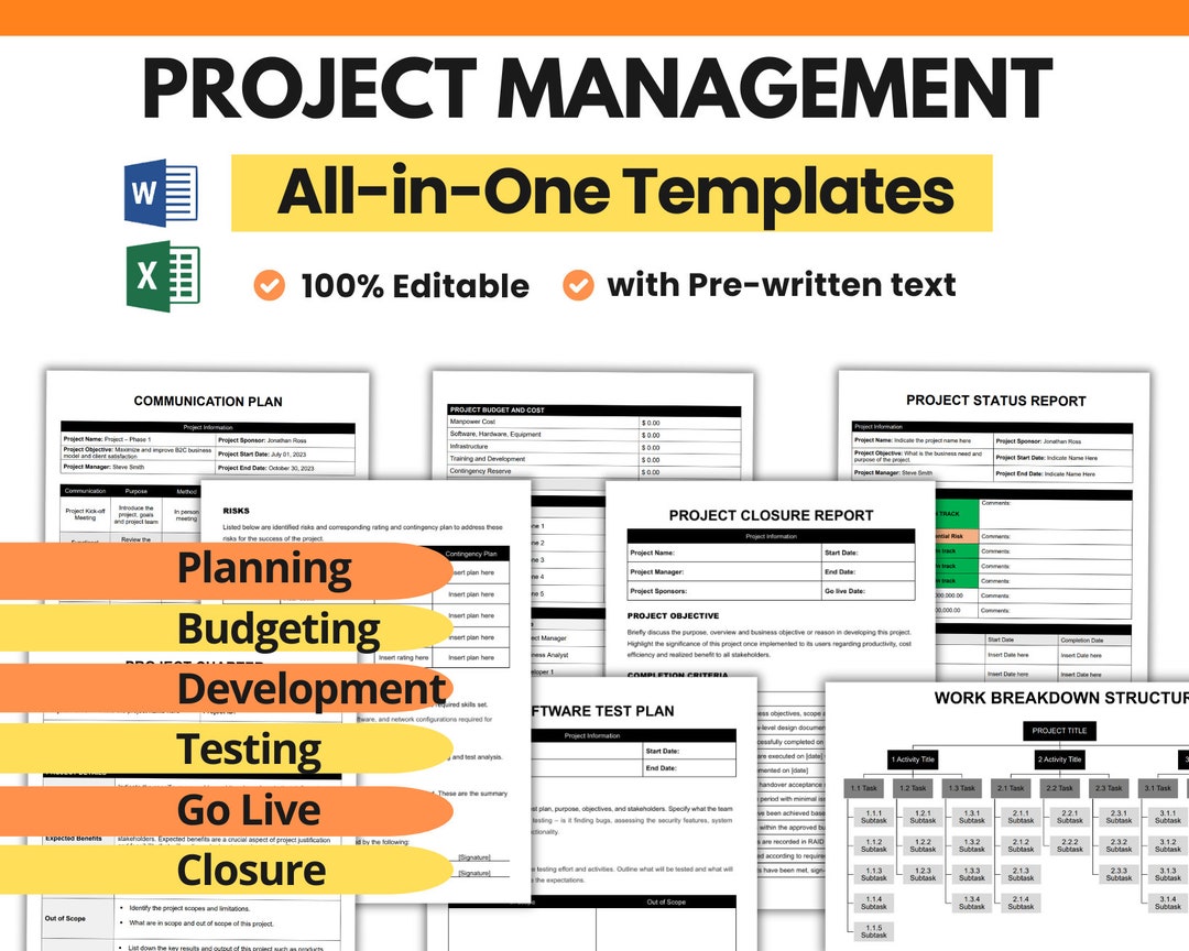 Project Management Bundle, Project Templates, Project Charter, Project ...