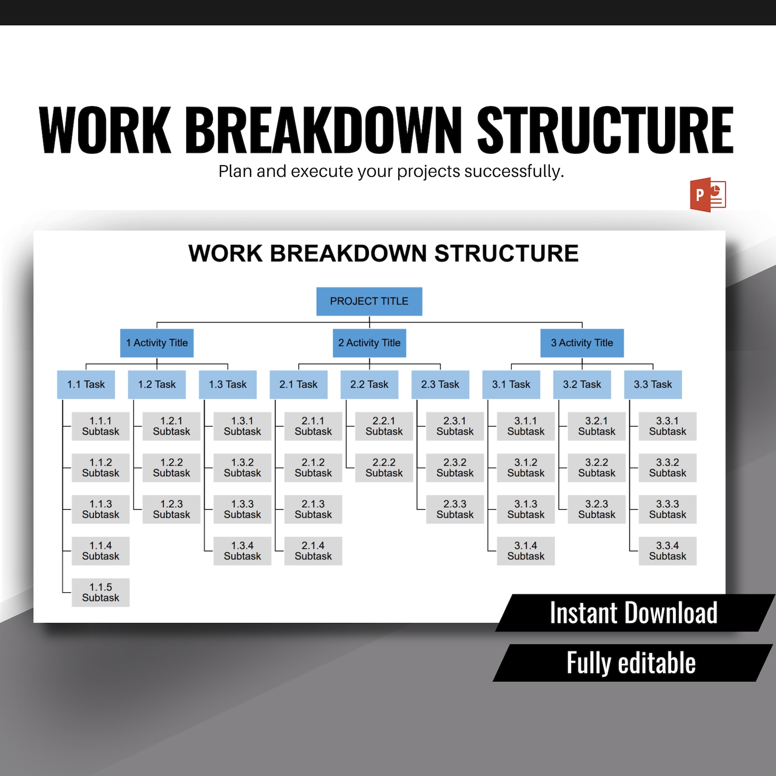 Work Breakdown Structure, Project Management Template, Project Planner ...