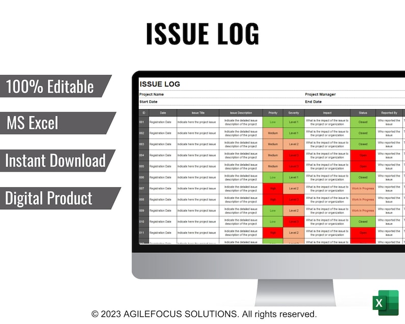 Issue Log, Issue Tracker, Issue Register, RAID Log, Issue Management ...