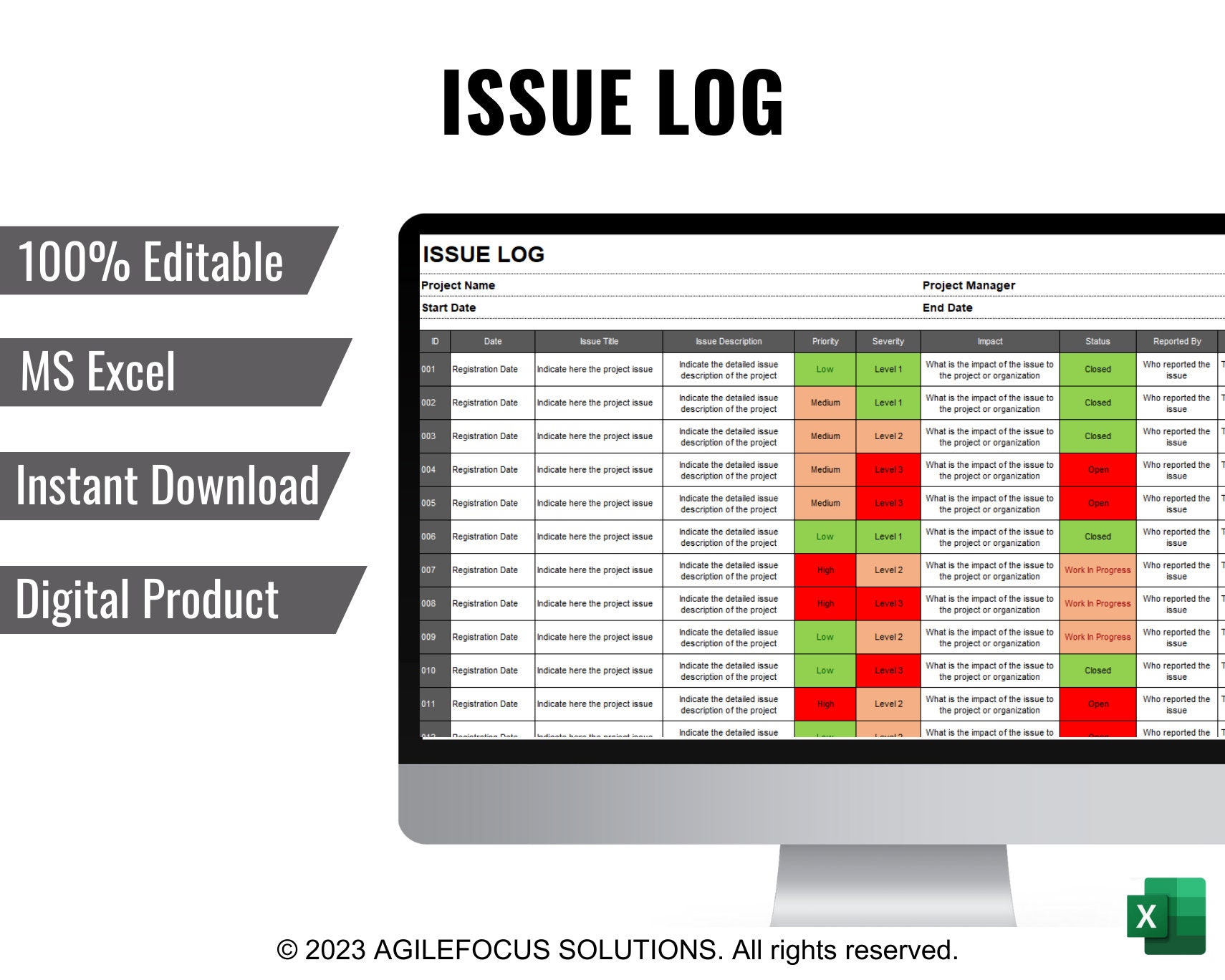 Issue Log, Issue Tracker, Issue Register, RAID Log, Issue Management ...