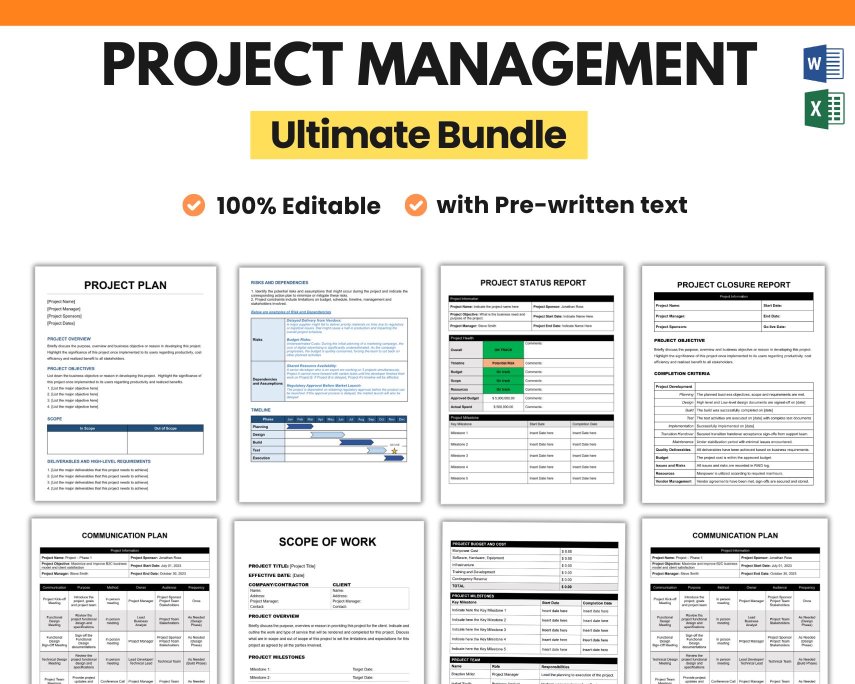 Project Management Bundle, Project Templates, Project Plan, Project ...