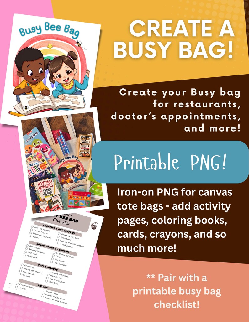 Busy Bee Activity PNG | DIY Tote Bag Design | Printable Iron-on for ...