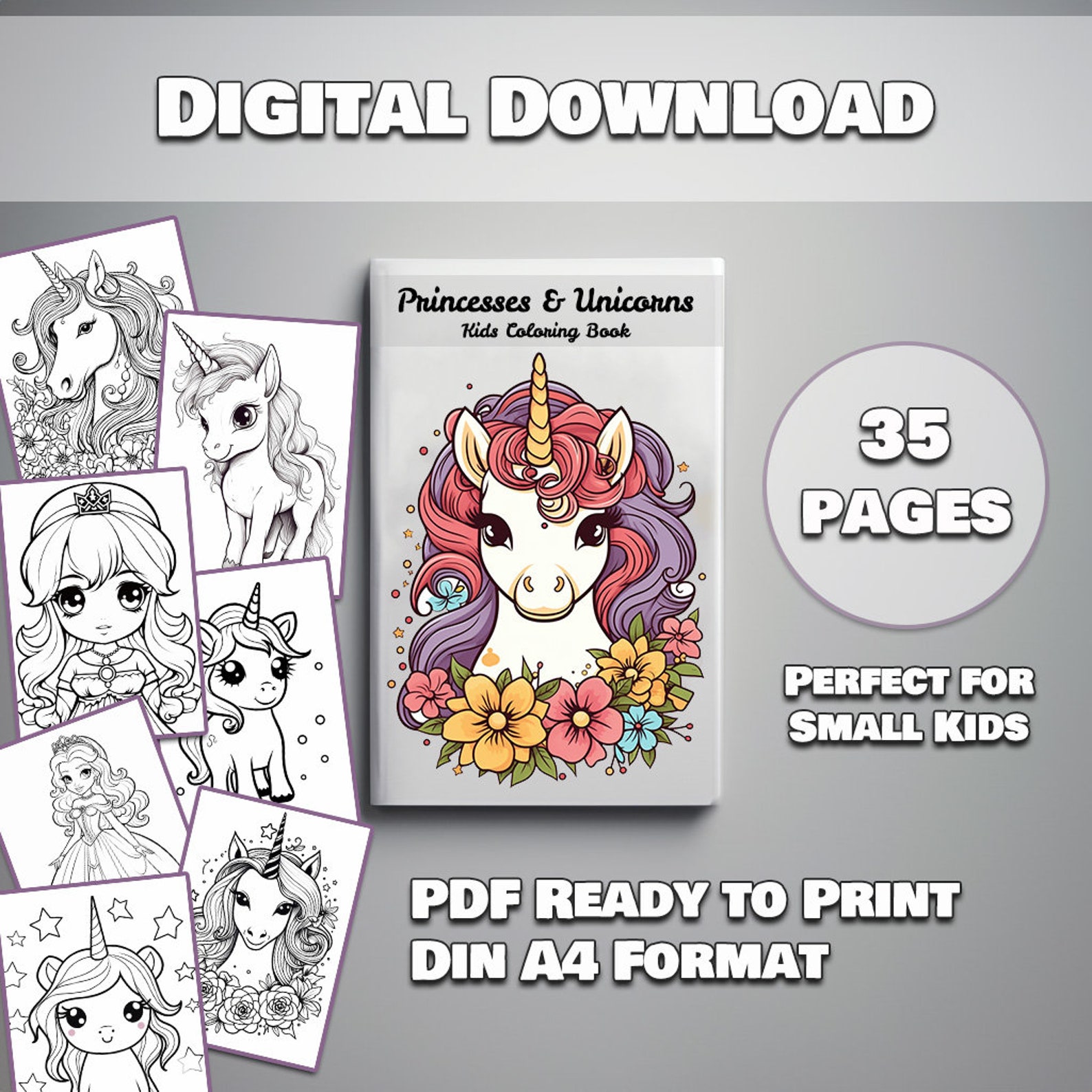 35 Pages of Princesses and Unicorns Coloring Book | PDF | Printable ...