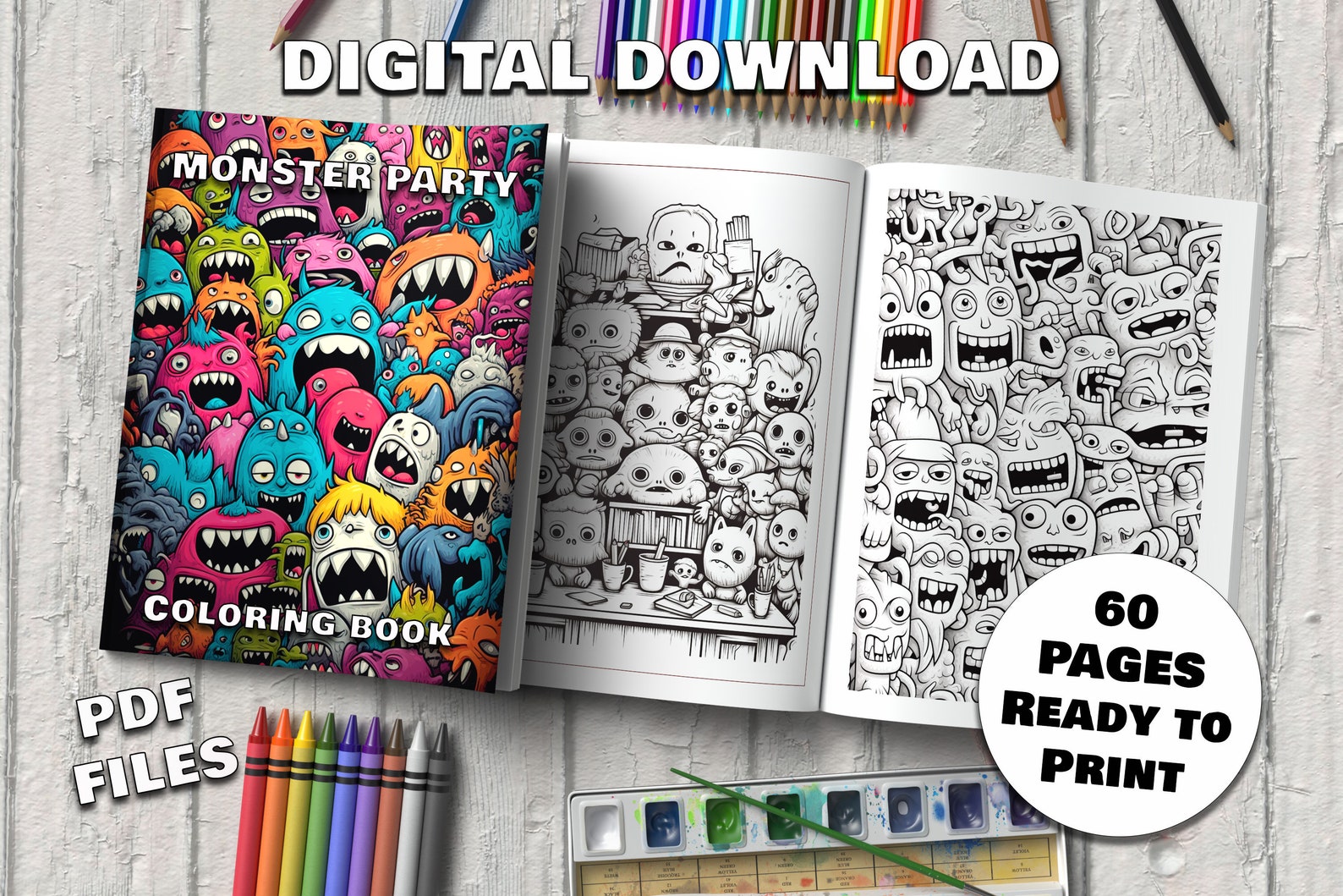 60 Pages of Adorable Cute Monsters Coloring Book | PDF | Printable ...