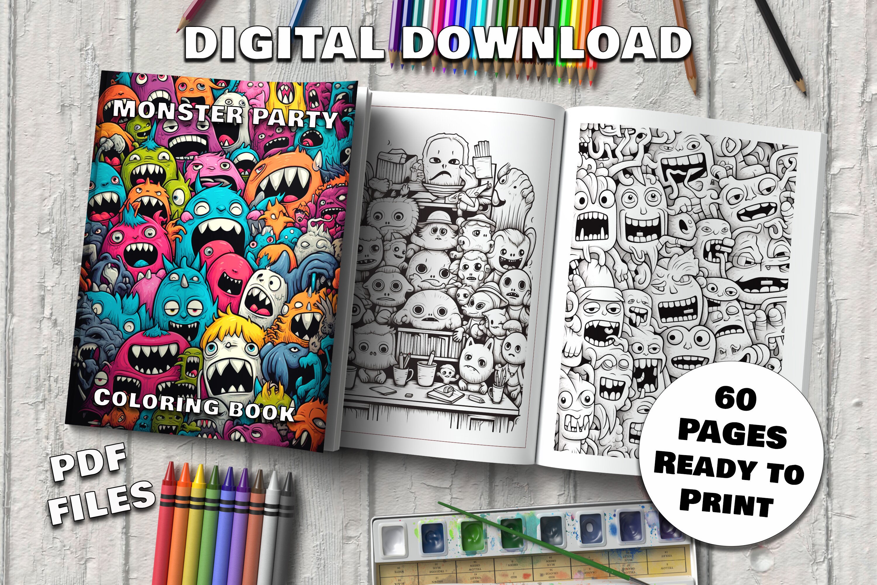 60 Pages of Adorable Cute Monsters Coloring Book | PDF | Printable ...