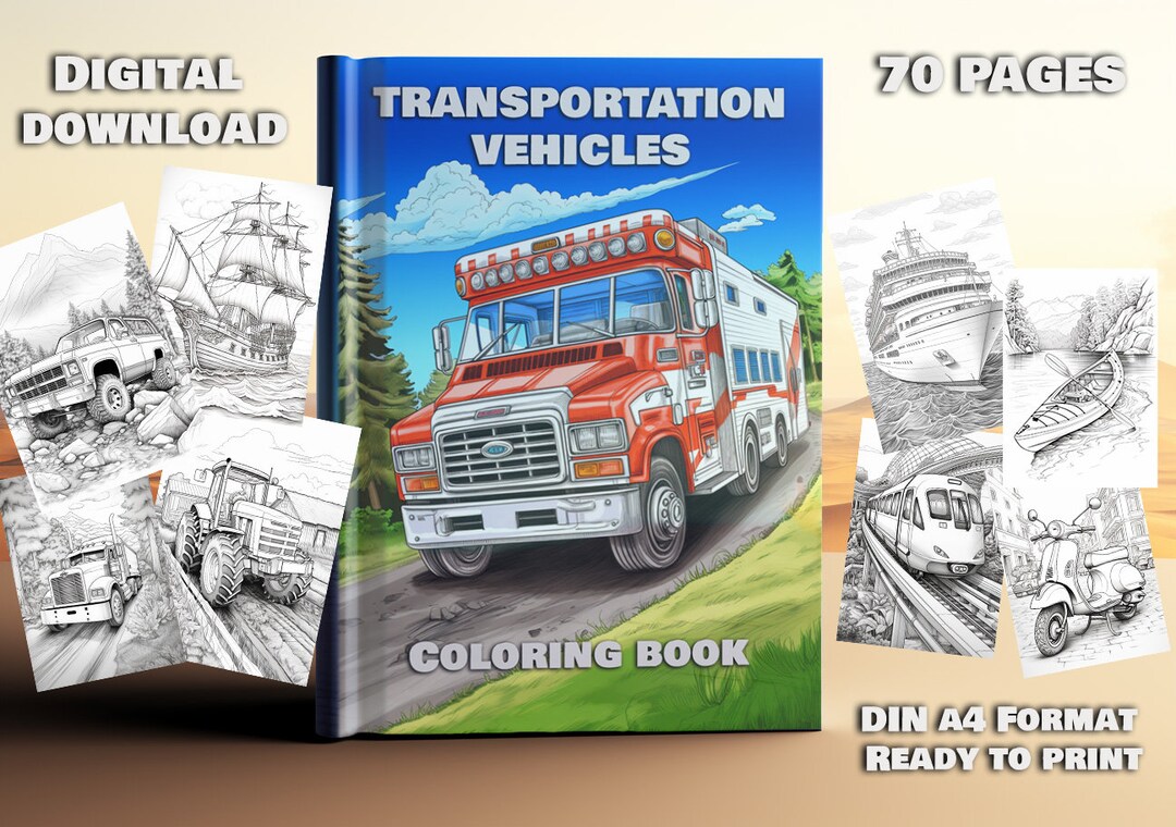 70 Pages of Vehicles Coloring Book PDF Printable Coloring Pages Art ...