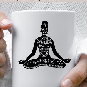 By Being Yourself Yoga Mug, Namaste Coffee Cup, Meditation Mug, Zen ...