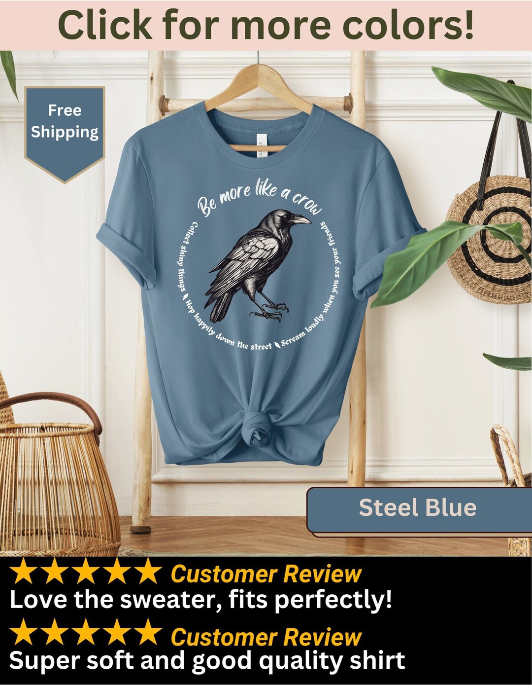 Be More Like a Crow Funny Shirt Gift, Crow Lover Shirt Present, Bird ...