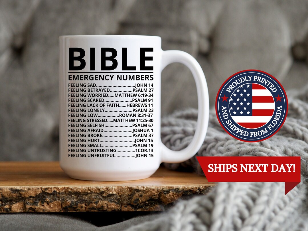 Christian Cup Bible Verse Tea Mug Coffee Cup, Bible Emergency Numbers ...
