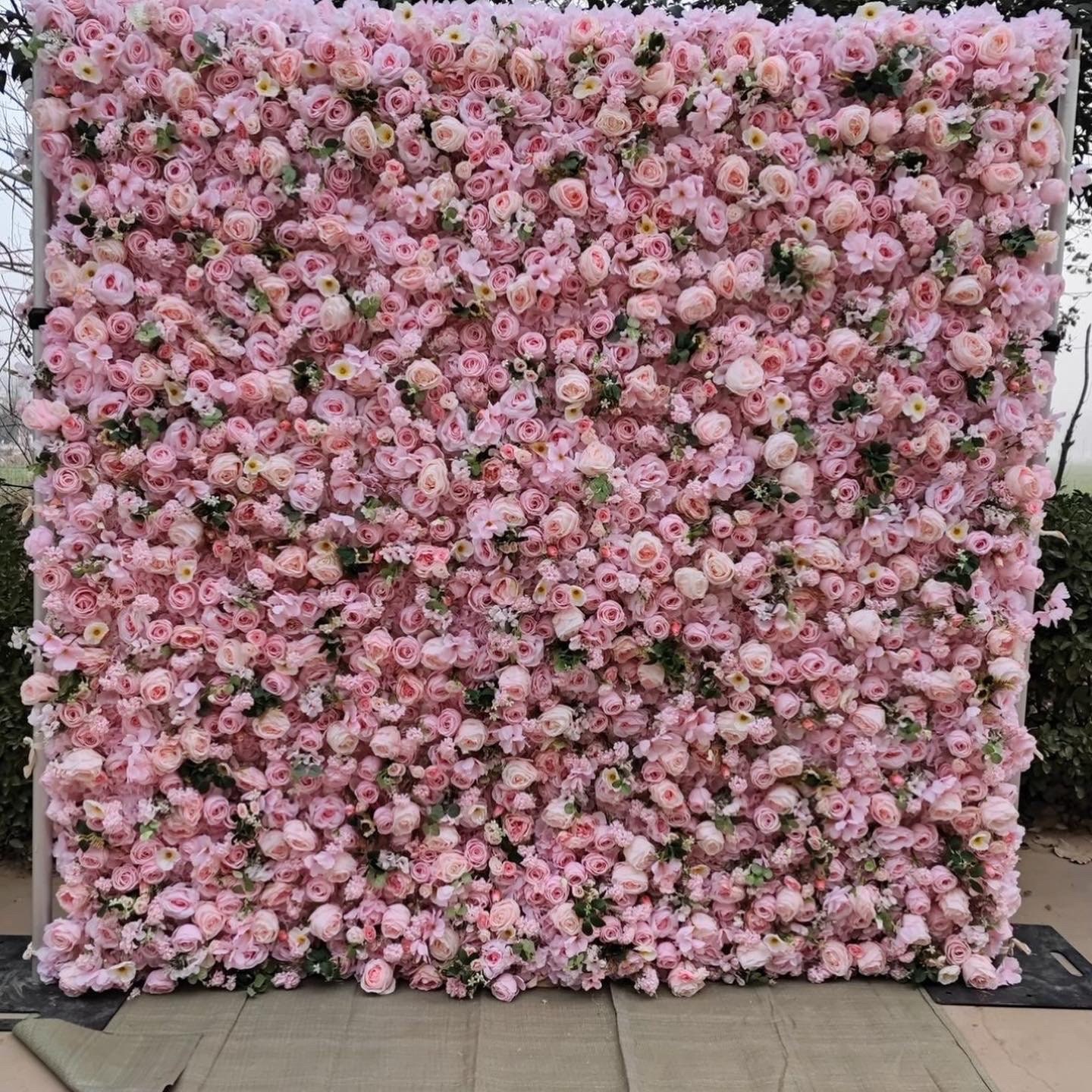 PINK 8x8ft 5D Fabric Flower Wall Roll up Curtain Artifical Silk Flowers ...