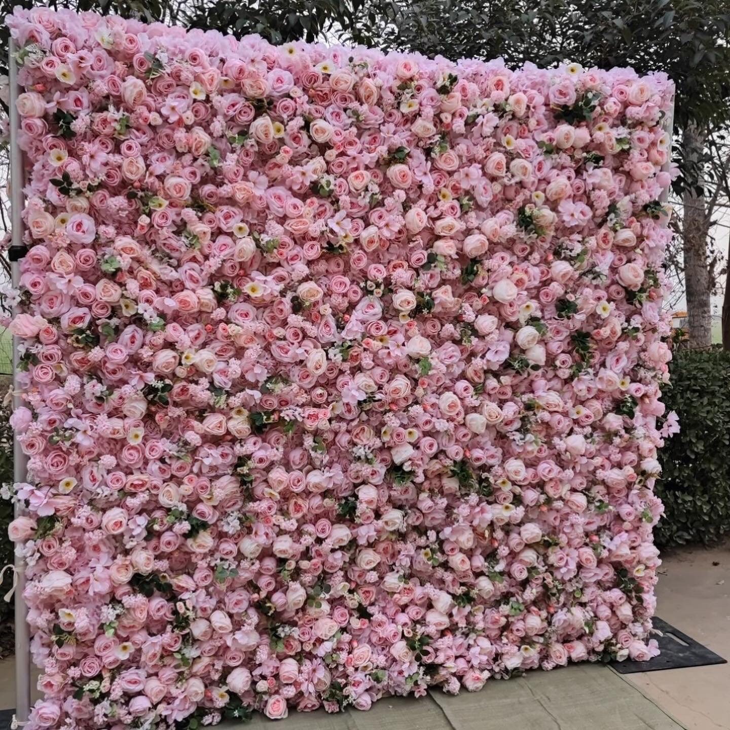 PINK 8x8ft 5D Fabric Flower Wall Roll up Curtain Artifical Silk Flowers ...
